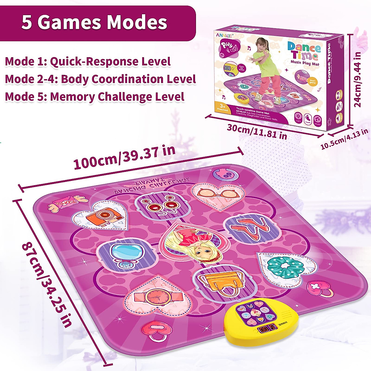 Dance Mat,Toys for 3 4 5 6 7+ Year Old Girls,Dance Mat for Kids,Electronic Music Dance Pad Toy with LED Lights,5 Game Modes Princess Dancing Mat,Birthday Xmas Gifts for Age 3-8 Year Old Girls