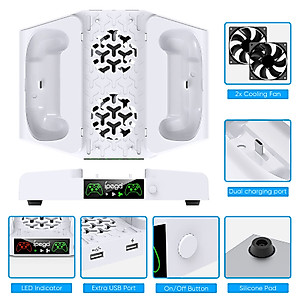 Vertical Cooling Stand with Suction Cooling Fan& Dual Controller Charger Station for Xbox Series S, Cooling Station with 3 Levels Adjustable Fan Speed Cooling System, Headset Stand and Extra USB Ports