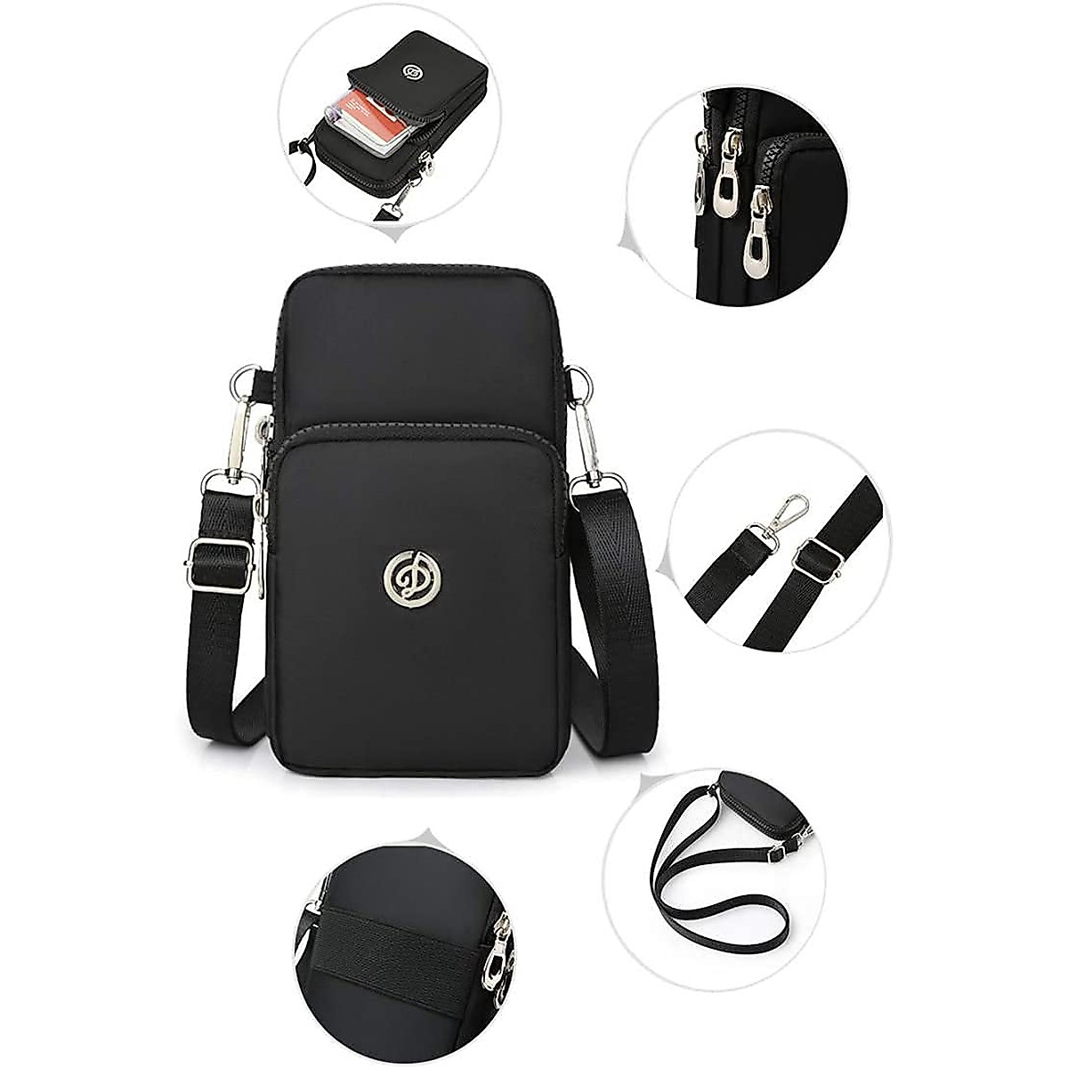 Nylon Small Crossbody Bag Cell Phone Purse Wallet Travel Wristlet Armband for iPhone 13 12 11 Pro Max Galaxy S22 Ultra A72 A52 A42 A02 A21 A12 A11 A20S, Moto G30 G10 BLU G91 G90 Pro LG Velvet (Black)