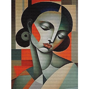 Solitar Full Circle Diamond Picasso Abstract Geometry Girl Diamond Painting Art kit Suitable for Adult Beginner Painting with Gemstone Beads, Crystal Home Wall Decor 12 x 12 in（30x30 cm）