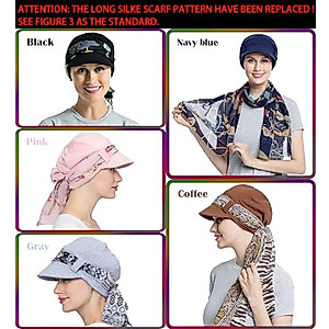 JarseHera Chemo Hats for Women Bamboo Cotton Lined Newsboy Caps with Scarf Double Loop Headwear for Cancer Hair Loss Black