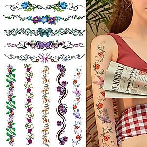 CARGEN Sexy Flower Temporary Tattoos - 10 Sheets Realistic Sexy Flowers Vine Butterfly Long Back Sleeves Tattoos for Women Girls Makeup Fake Tattoo Great for Waist Belly Back Spine Arm Leg Collarbone