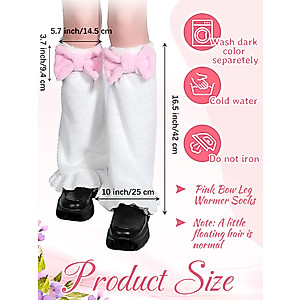 SATINIOR womens Kawaii Leg Warmer Fuzzy Fluffy Bow Cartoon Cosplay Over the Knee Socks, White and Pink, Medium