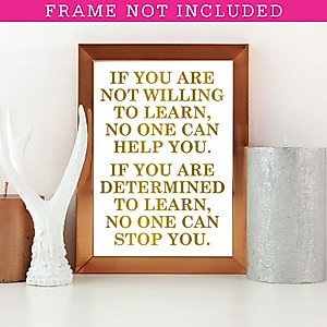 Motivational Wall Art for Office - Gold Foil 8 x 10 Unframed Prints - Positive Inspirational Quotes Encouraging Poster for Living Room Bedroom Bathroom Decor
