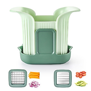 ITELLY Green 2-in-1 French Fry Cutter - Potato Cutter for Fries - Potato French Fry Cutter - French Fries Cutter - Vegetable Cutter - Food Chopper Manual Hand - Veggie Cutter - Vegetable Chopper