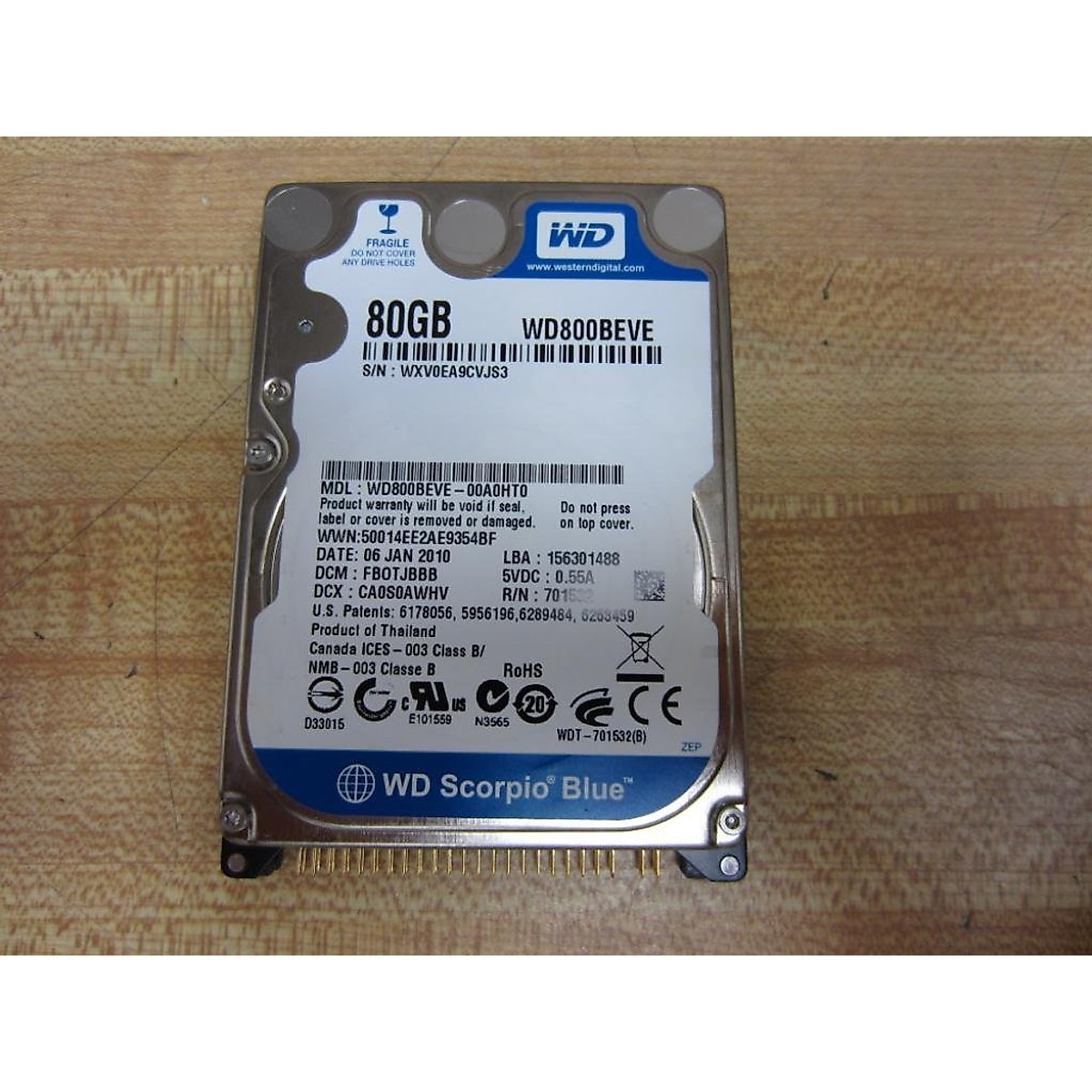 WD800BEVE-00A0HT0, DCM DBNTJHNB, Western Digital 80GB IDE 2.5 Hard Drive