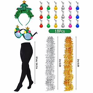 Xtinmee 25 Pcs Christmas Tree Costume Set for Women Festive Party Dress Christmas Tree Adult Outfit for Xmas Party Costumes (X-Large)