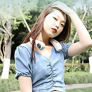 A&F Portable Bladeless Hanging Neck Fan Hands Free Sports Fans, USB Rechargeable Personal Wearable Brushless Motor Leafless Fan with 3 Wind Speeds Mini Necklace Fan for Office Outdoor Travel (White)