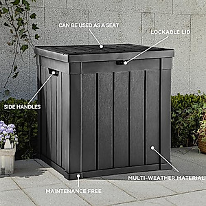YITAHOME Deck Box, 51 Gallon Weather Resistant Outdoor Storage Container for Patio Cushions, Pool Supplies, Garden Tools, Lockable Lid and Side Handles, Black