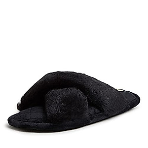 Dearfoams womens Jessica Furry Cross Band Slide Slipper, Black, Large US