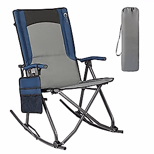 PORTAL Folding Rocking Chair, Oversized Camping Rocker Outdoor with High Back Hard Armrest, Support 300lbs (Blue)