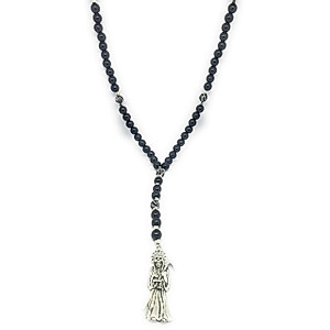 Acrylic Holy death's necklace, rosary style. Collar de la Santa Muerte de acrilico estilo rosario. Grim reaper Y style necklace.