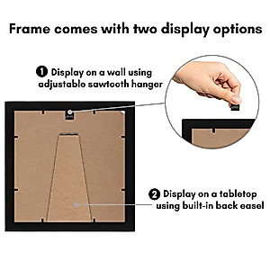 Americanflat 8x8 Picture Frame in Black - Displays 4x4 With Mat and 8x8 Without Mat - Composite Wood with Shatter Resistant Glass - Horizontal and Vertical Formats for Wall and Tabletop