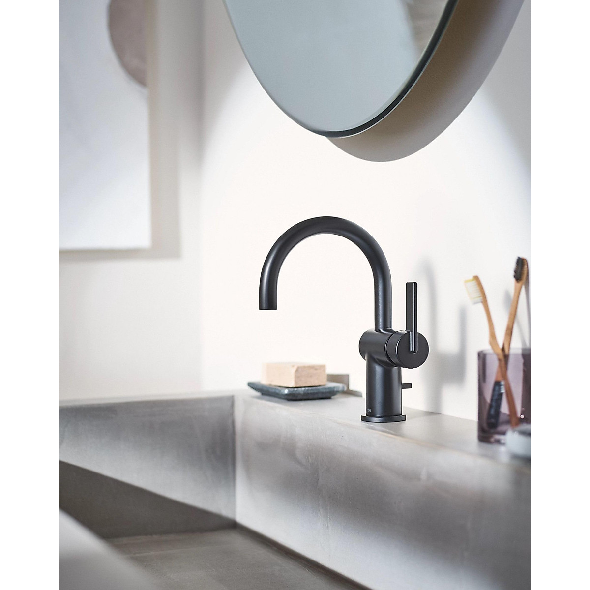 Moen 6221BL CIA Collection Single Handle Bathroom Sink Faucet, Matte Black