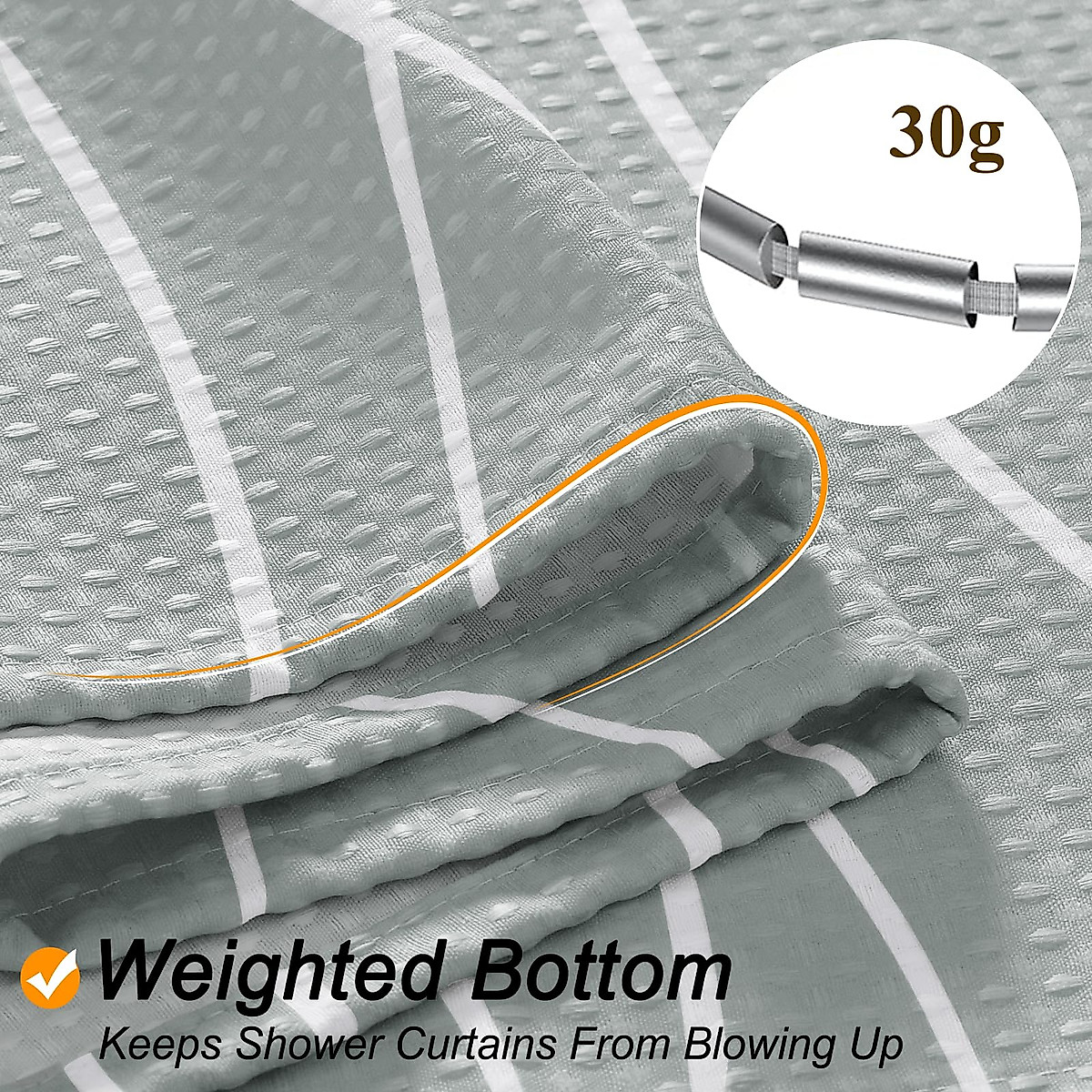 Naturoom Light Grey Fabric Shower Curtain Set Heavy Duty Waffle Weave Textured Bath Curtain, Modern Ombre Shower Curtains for Bathroom, Hotel Restroom Bath Decor Sliver Gray 72 x 72