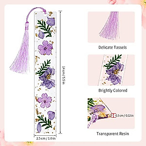 Leezmark 6 Pcs Pressed Flower Bookmark, Handmade Dried Flower Resin Bookmark, Aesthetic Bookmark Pretty Book Markers with Tassels, Reading Gifts for Book Lovers, Cute Bookmarks for Girls Women