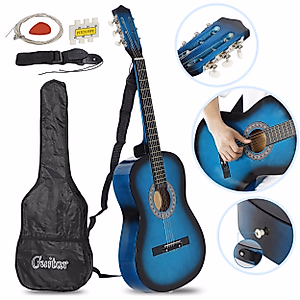 Smartxchoices 38" Kids Acoustic Guitar Bundle Kit for Starter Beginner Music Lovers, 6-String Folk Guitar with Gig Bag, Extra Set Steel Strings, Strap, Pitch Pipe and Pick (Blue)