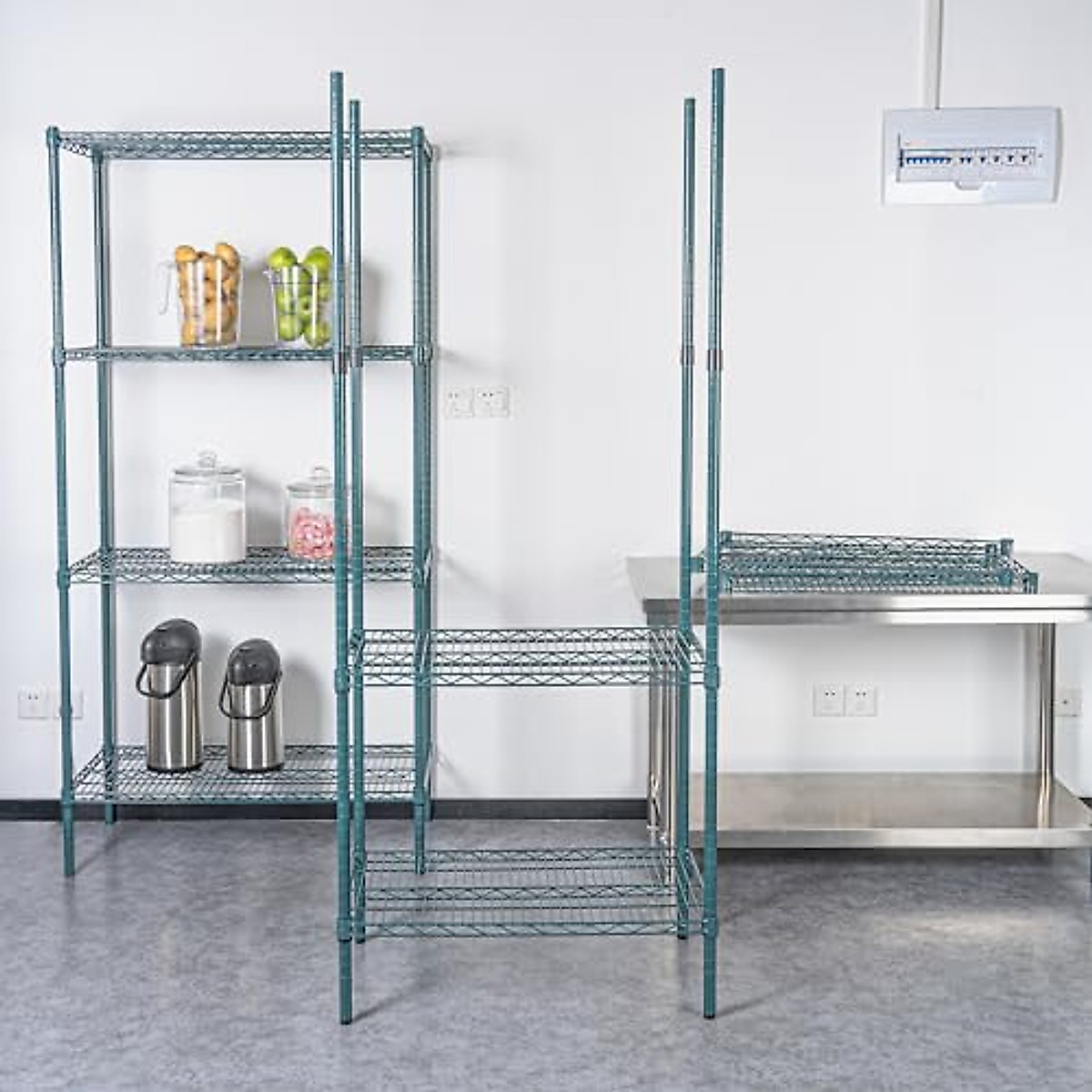 Restaurantware - Shelving Posts ONLY: RW Base 74 Inch Shelving Posts, 4 NSF Certified Epoxy Shelving Poles - Shelves Sold Separately, with 4 Leveling Feet, Green Steel Shelving Poles, No Corrosion