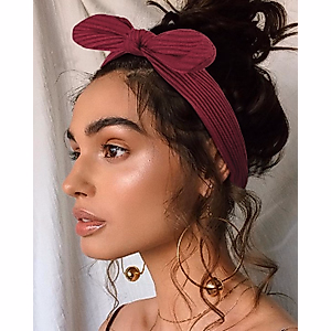 Huachi 8 Packs Bow Headbands for Women's Hair, Fashion Retro Bunny Ear Hair Accessories Girls Cute Knotted Bandana Headband Non Slip, Boho Elastic Workout Yoga Solid Color Headwrap