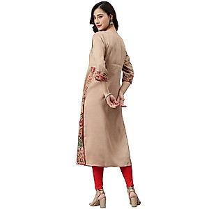 Janasya Indian Women's Tunic Tops Poly Silk Kurti for Women(JNE2305-KR-533-M) Brown
