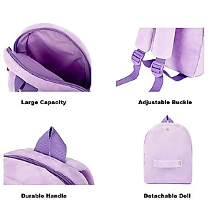 NICE CHOICE Toddler Unicorn Plush Backpack with Toys Dolls for Boys and Girls for Preschool Kindergarten Birthday Gifts (Purple Unicorn)