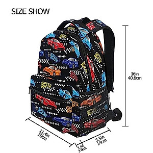 Hwasondy Sports Car Speed Racer Checkerboard Flag Classic 16 Inch Backpack with Adjustable Padded Shoulder Straps