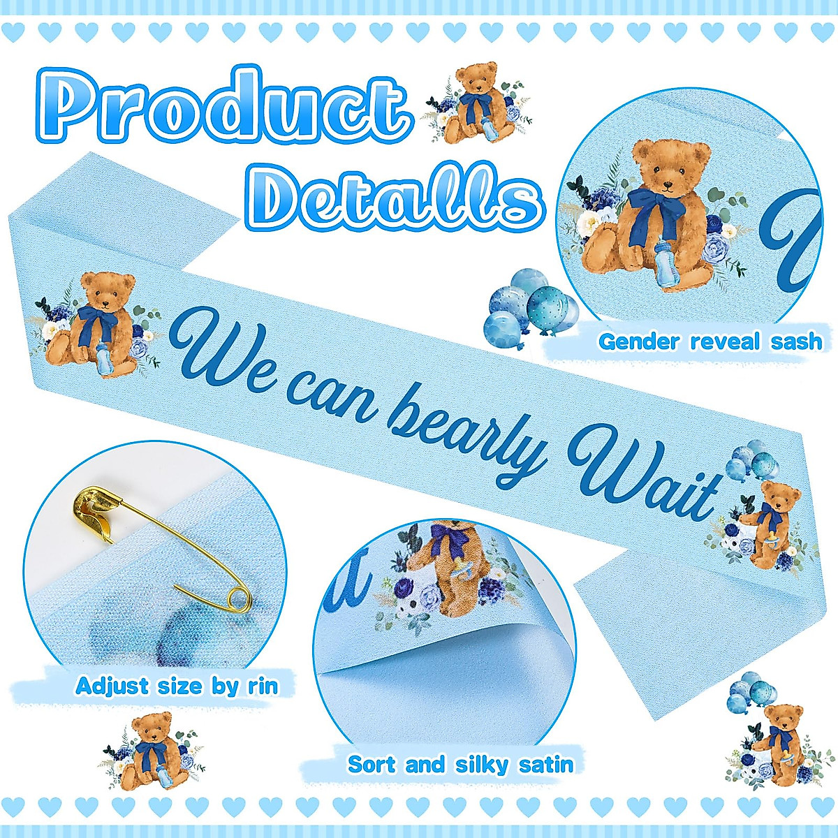 Capoda Bear Theme We Can Bearly Wait Baby Shower Decorations Mom to Be Sash Dad to Be Pin and Flower Crown Headband for Baby Shower Gender Reveal Party Sash for Boys and Girls Pregnancy Props Gifts