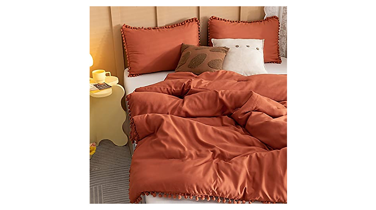 YIRDDEO Terracotta Queen Comforter Set - Boho 3pcs Bedding