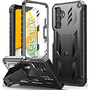 for Samsung Galaxy A13 5G Case: TPU Soft Shock Proof Protection | Matte Textured Design Shell - Heavy Duty Military Grade Rugged Cell Phone Protective Cover with Kickstand for A13 5G (Black)