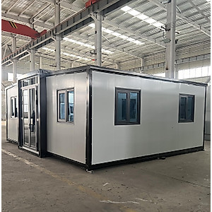 Prefabricated Modular Home with 2 Bedrooms, 1 Kitchen with Well furnished, 1 Bathroom with Exhaust Fan, 1 Living Room with Windows and Glass Doors, Sections