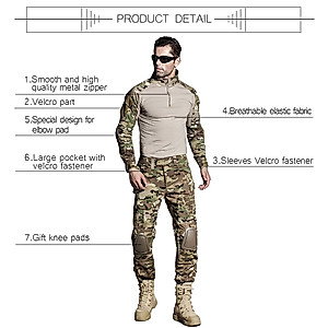 SINAIRSOFT Tactical Pants Shirt with Knee Pads Army Airsoft Combat BDU Pants Shirt Multicamo