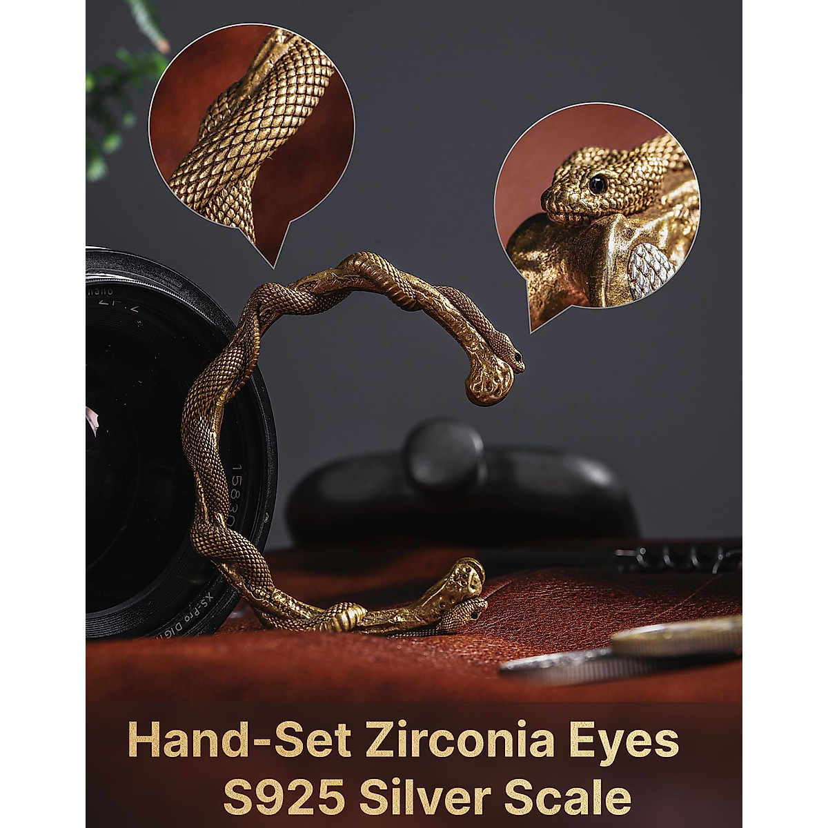 COPPERTIST.WU Cuff Bracelets for Men Women | Double Snake Twisted Brass Open Bangle Jewelry Gifts (S)