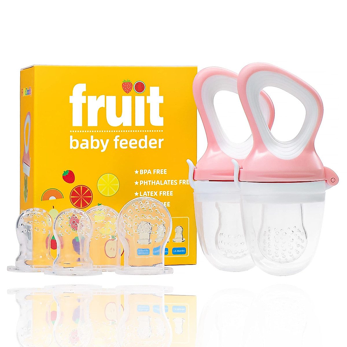 Baby Food Fruit Feeder Pacifier Teething Toys Teether （2Pcak） - Relief Teething Includes All The Sizes Pouches Food Feeder Pacifier 6 Different Silicone Nipple