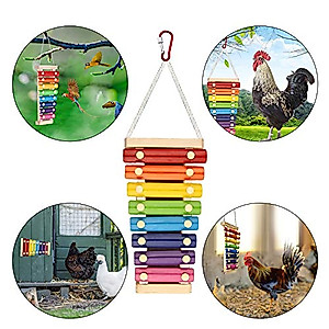 Chicken Xylophone Toy Hanging Chicken Pecking Toys 8 Metal Keys Suspensible Wood Xylophone Toy Suitable for Chicken Coop Hens Parrot Medium and Large Birds