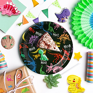 AFZMON Dinosaur Party Plates- 50 Pack 7’’ Disposable Three Rex Paper Cake Plates, Dinosaur World Themed Birthday Party Supplies Decorations Tableware for Kids Baby Shower