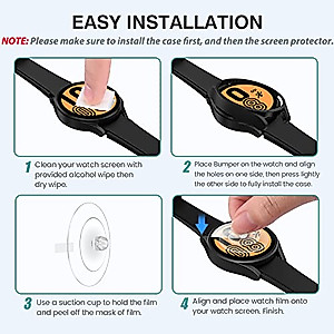 Tensea [4+4Pcs] for Samsung Galaxy Watch 4 2021 & 5 2022 Screen Protector and Case 44mm, Hard PC Bumper and Anti-Fog Tempered Glass Protective Film, Face Cover Set for Watch4 Watch5 44 mm Accessories