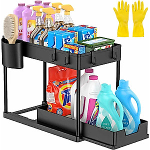 Under Sink Organizer,2 Tier Under Cabinet Organizer Sliding Under Bathroom Sink Organizers and Storage Multi-purpose Tidy Help Under Sink Storage Shelf Kitchen