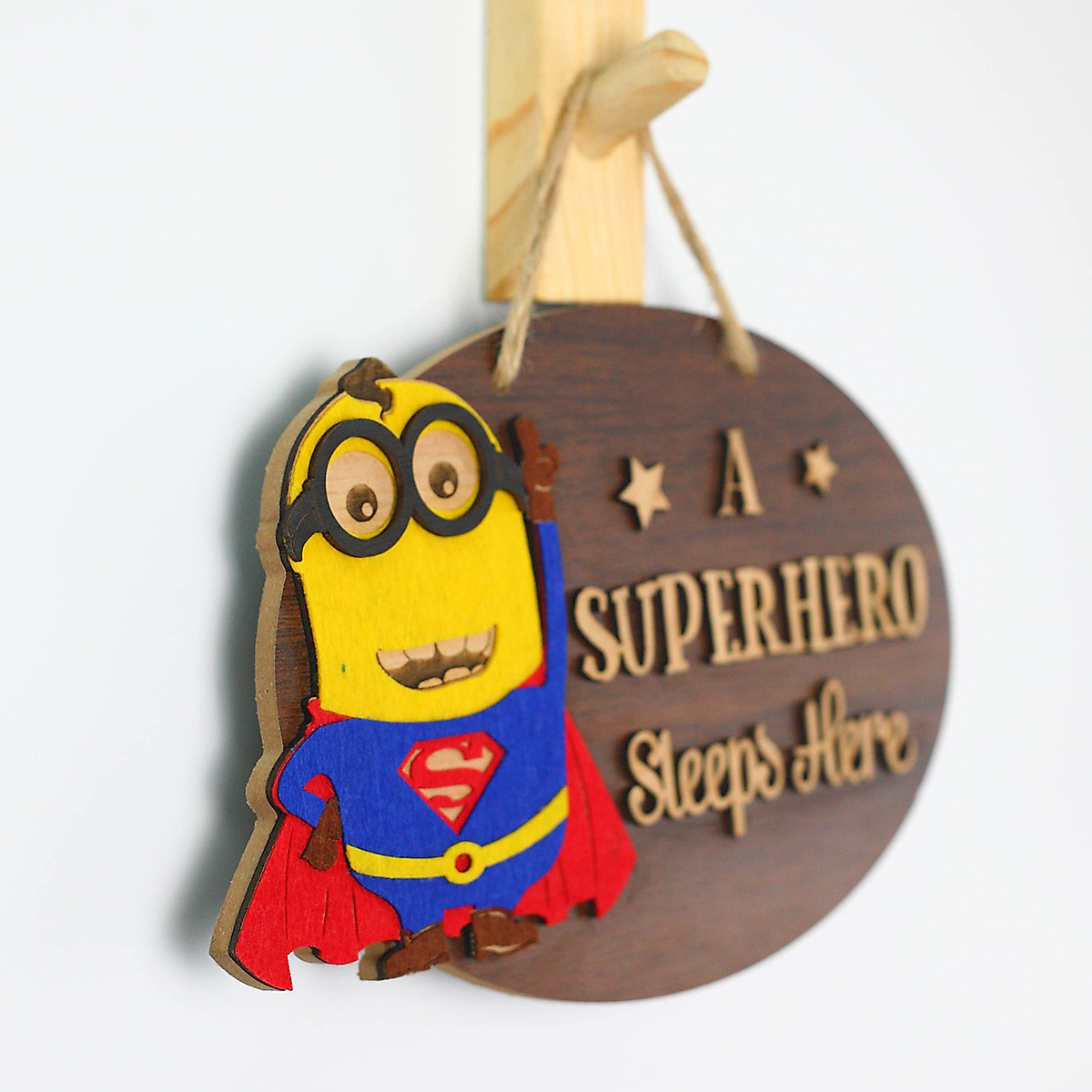 A Superhero Sleeps Here Door Hanger, Baby Boy Hanging Sign, Bedroom Door Hanger, 3D Wood Sign, Baby Bedroom Door Sign, Baby Boy Room Wood Hanging Sign
