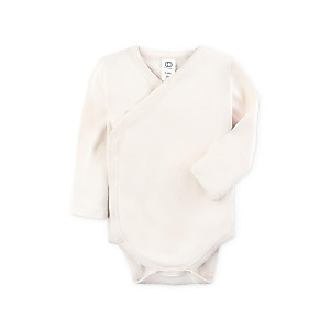 Colored Organics - Organic Cotton Baby Kimono Bodysuit - Long Sleeve One Piece - 0-3 Months - Natural