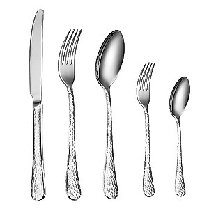 Hammered Silverware Set 16 Pieces Stainless Steel Flatware Set for 4, Mirror Polished Tableware Cutlery Set for Home Kitchen Restaurant Hotel, Kitchen Utensils Set, Modern Design, Dishwasher Safe