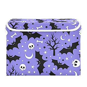 MFTJYO Halloween Bat Skull Moon Star Storage Bin with Lid Foldable Storage Box Washable Fabric Storage Cubes Bin Organizer Basket Closet for Home Bedroom Closet Nursery Office