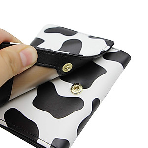MINGSEECESS Women PU Leather Small Coin Wallet Cute Cow Pattern Tri-Fold Card Holder Snaps Clutch Purse