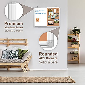 Magnetic Cork Board White Board Combo, Vision Board 2023, 24" x 18" Half Corkboard Whiteboard Combo, Bulletin Pin Board for Office Wall w/Markers, Eraser, Magnets, Pins
