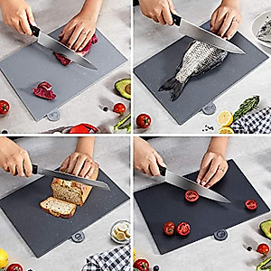 Masthome Index Chopping Board Set, 4-Pieces Plastic Cutting Boards with Food Icons and Storage Stand, BPA Free, Dishwasher Safe, Professional Chopping Board Set for Kitchen, Extra 1 Scissors