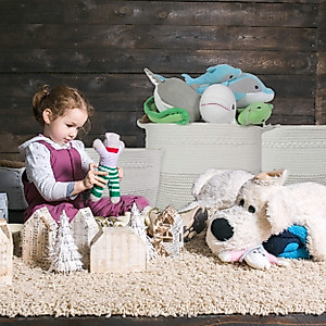 Cotton Rope Storage Basket - XXL Basket 20"X14", Large Decorative Baskets for Blankets in Living Room,Throw Blanket Basket, Large Blanket Basket for Living Room, Off White-Brown Stitches