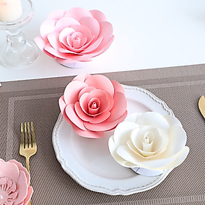 Fonder Mols 3D Paper Flowers Decorations for Wall(Pearl White & Pink, Set of 18), Wedding Bridal Shower Bouquet, Centerpieces, Flower Backdrops