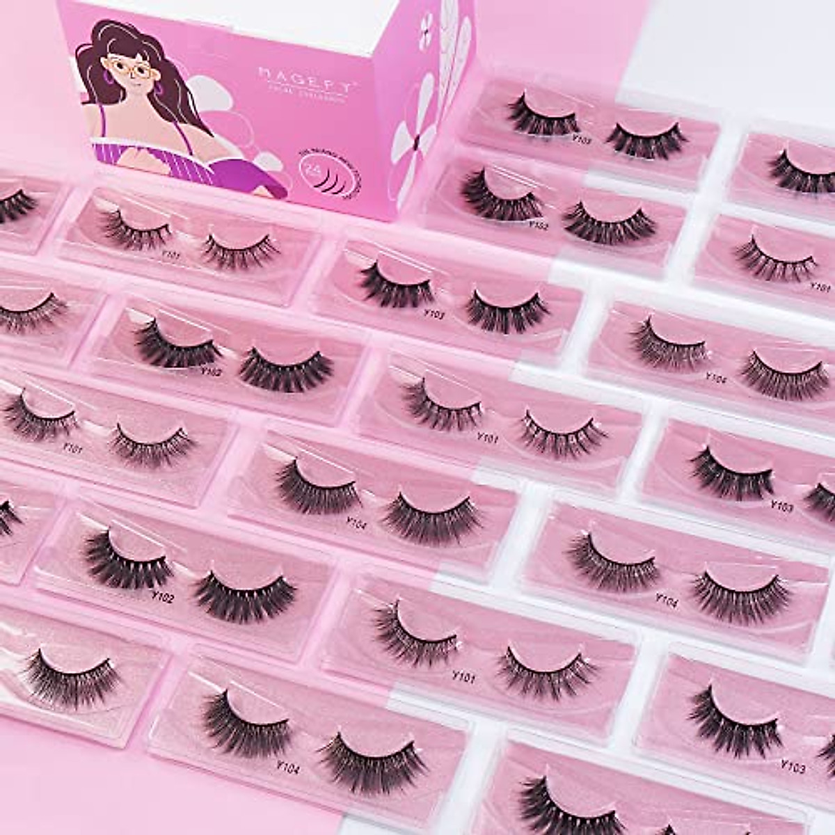 MAGEFY 24 Pairs Faux Mink Eyelashes, 4 Style Natural Fluffy False Eyelashes,Dramatic Reusable Fake Lashes Pack For Women