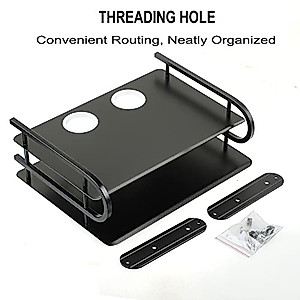 Z-COLOR Black Metal Double Wireless WiFi Router Storage Box / TV Set Box Shelf Wall Hanging Plug Board Bracket Cable Storage Organizer (Small)