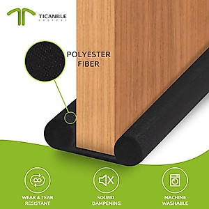Ticanble Door Draft Stopper, Adjustable Length 24" to 38",Bold Diameter 2", Energy Saving, Dust Proof, Soundproofing, Weather Stripping Reusable Door Sweeps, Machine Washable, Black