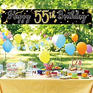 Large Happy 55th Birthday Banner, Cheers to 55 Years & 55 Fabulous, Birthday Hanging Banner, Birthday Party Decoration Supplies, Celebration Flag(9.8 x 1.6 ft)
